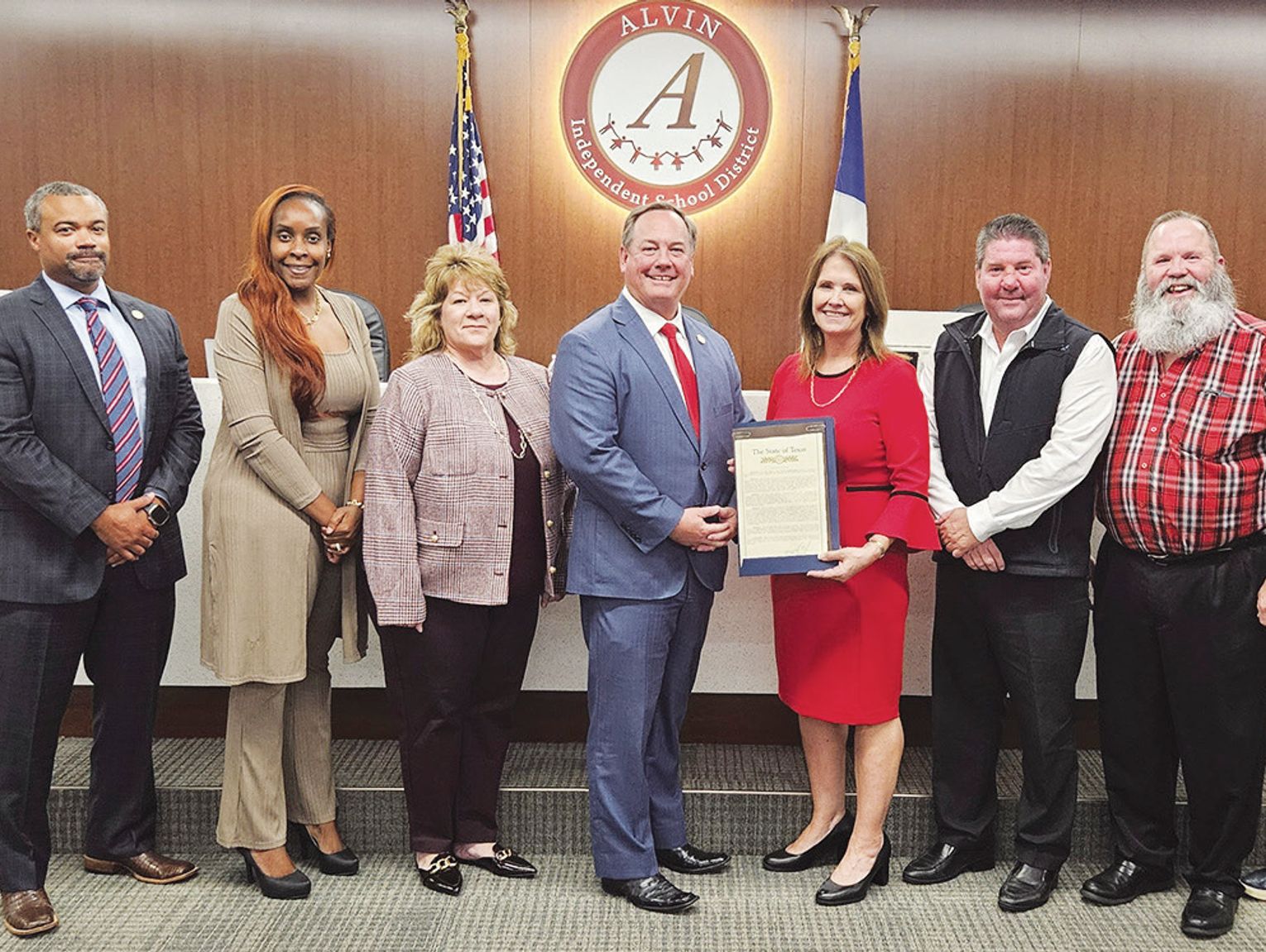 Rep. Berry presents resolution to Alvin ISD Board